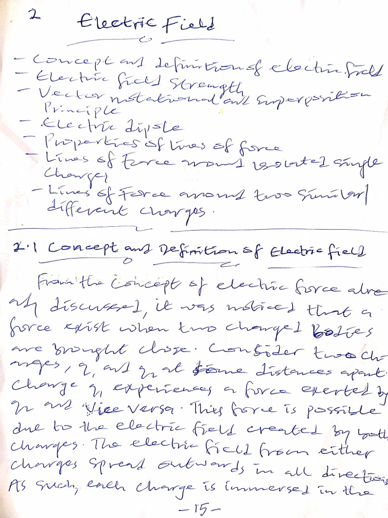 PHY 121 Note on Electric Field | PDF