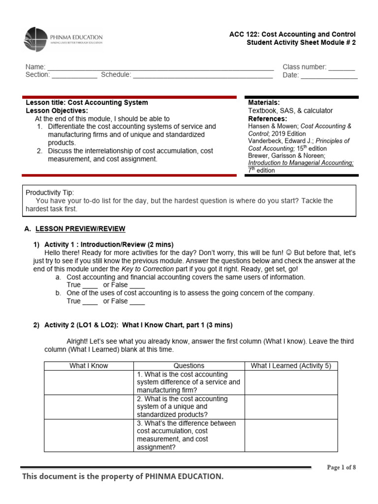 ACC 122 - SAS - DAY 2 | PDF | Cost Accounting | Cost