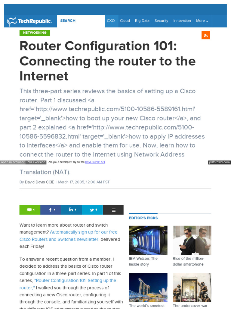 WWW Techrepublic Com Article Router Configuration 101 Connec | PDF | Ip Address | Router (Computing)
