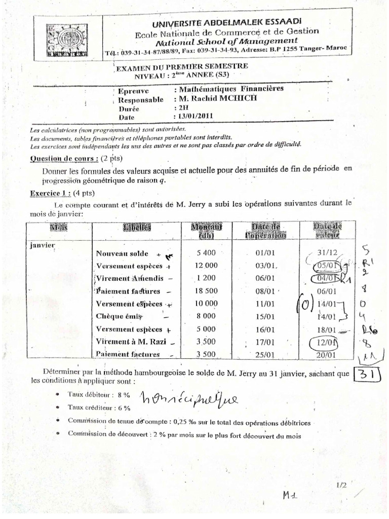 Mathématiques Financières Session Normale 2010 2011 | PDF