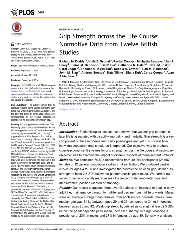 Grip Strength Across The Life Course: Normative Data From Twelve ...