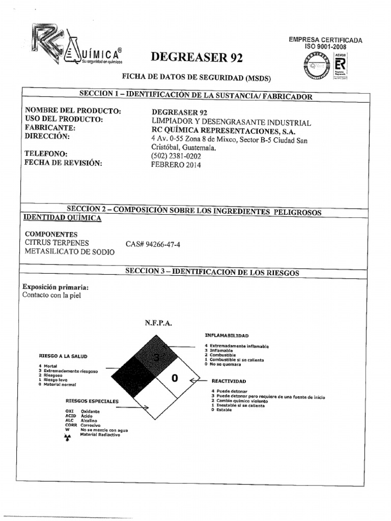 MSDS - Degreaser 92 | PDF