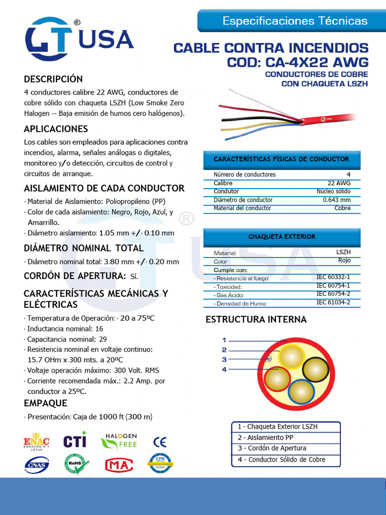 Ficha-Tecnica-CA-4X22 (cable) | PDF | Ciencias fisicas | Cantidades fisicas