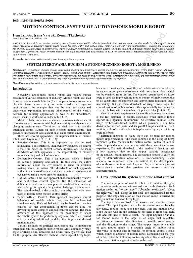 Motion_control_system_of_autonomous | PDF | Fuzzy Logic | Regression ... Motion_control_system_of_autonomous | PDF | Fuzzy Logic | Regression ...