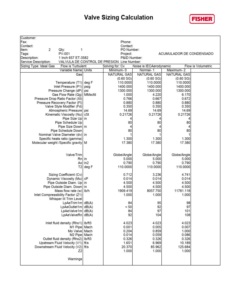 Valve Sizing Calculation | PDF | Viscosity | Pressure Valve Sizing Calculation | PDF | Viscosity | Pressure
