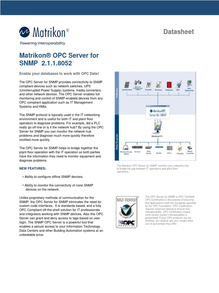 Matrikon OPC Server For SNMP Datasheet | PDF | Computer Network | Computer Networking