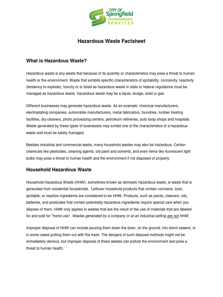 Hazardous Waste Factsheet - 201408061634466402 | PDF | Hazardous Waste ...