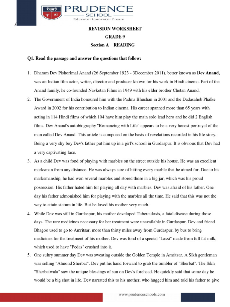 Revision Workseet - HY (2023-24) | PDF