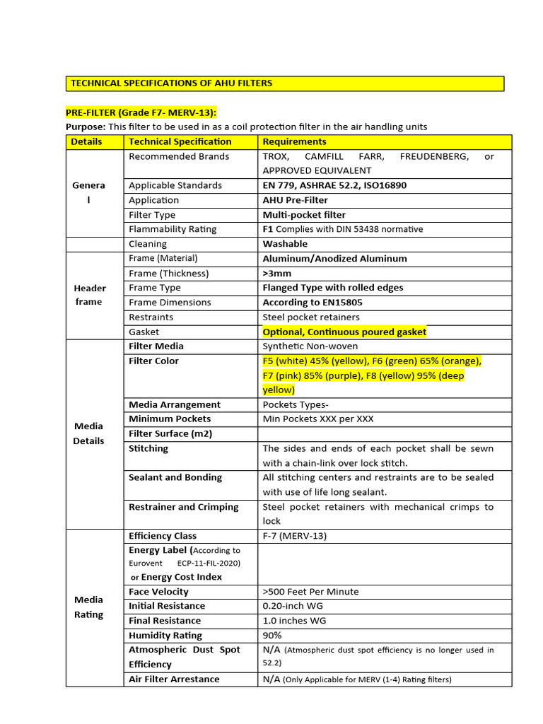 Technical Specification-Air Filters | PDF | Building Engineering ...