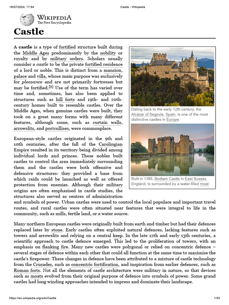 Castle vs. Palace: Key Differences | PDF | Castle | Fortification