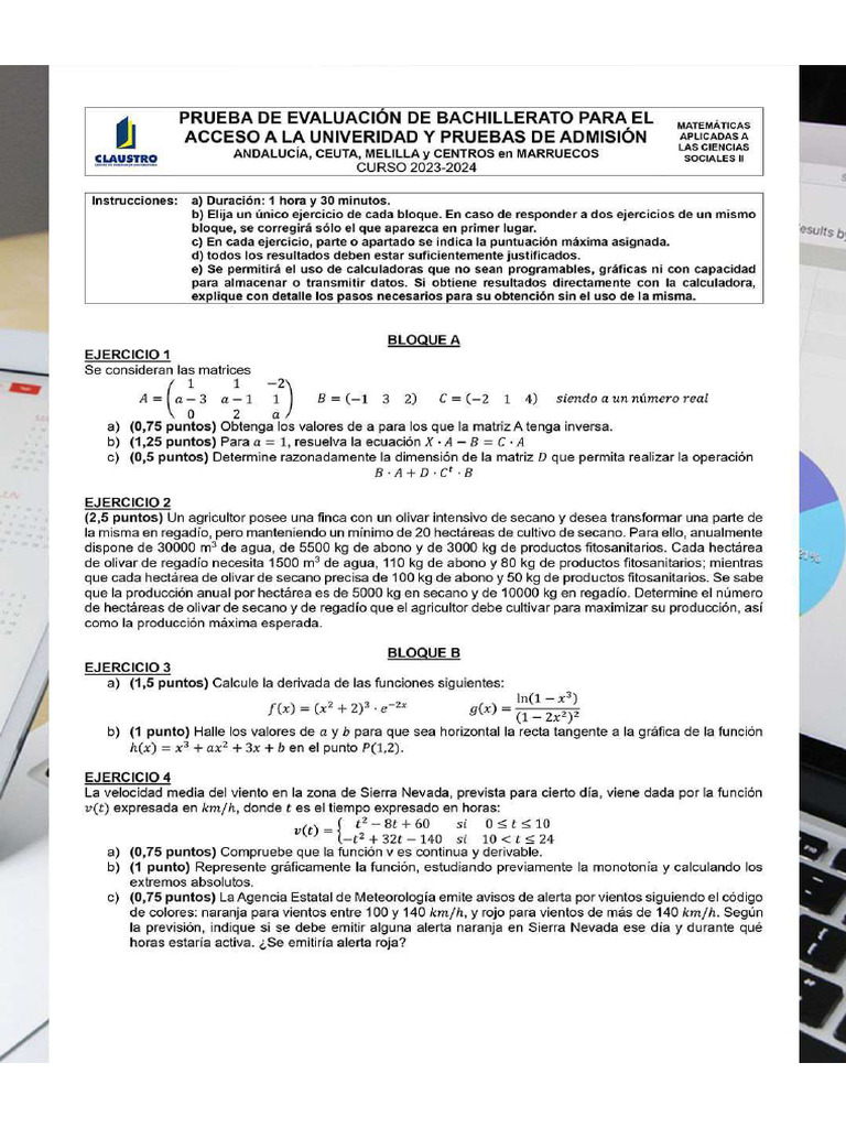 Selectividad Andalucia Junio 2024 Examen Matematicas Ccss | PDF