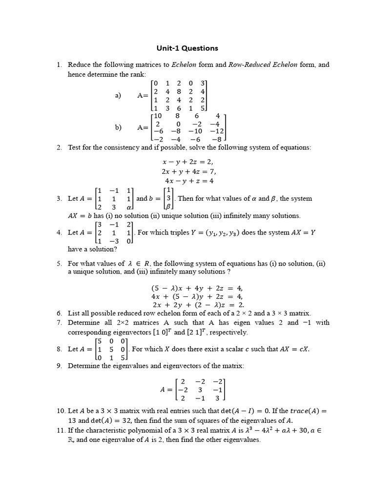 Module-1 Practice Questions ALA (MAT3002) | PDF | Eigenvalues And Eigenvectors | Matrix ...