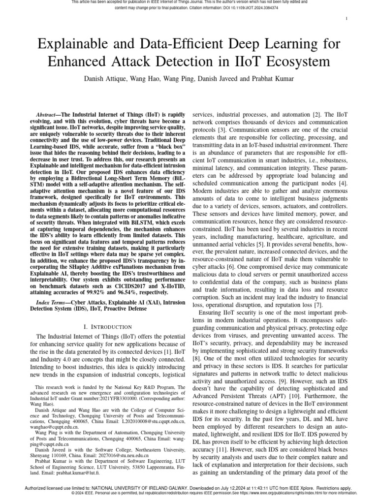 Explainable and Data-Efficient Deep Learning For Enhanced Attack Detection in IIoT Ecosystem ...