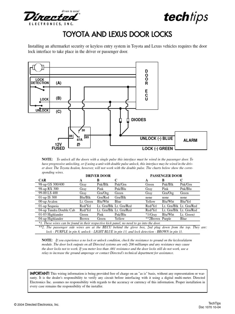 Toyota Lexus Door Lock Installation Guide | PDF | Lexus | Motor Vehicle