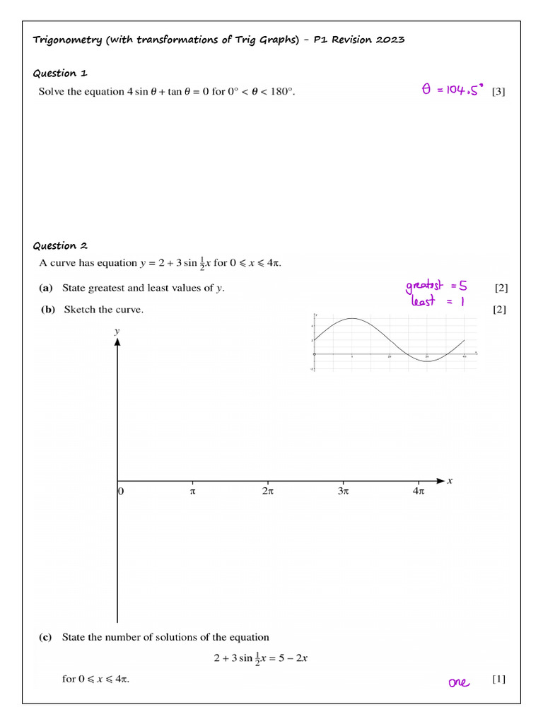 Trigonometry P1 Revision 2023 Guide | PDF