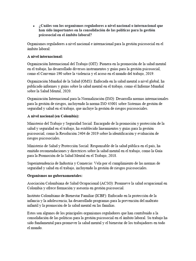 FORO SEMANA 4 CONTEXTO DEL RIESGO PSICOSOCIAL | PDF | Salud mental | Apoyo social