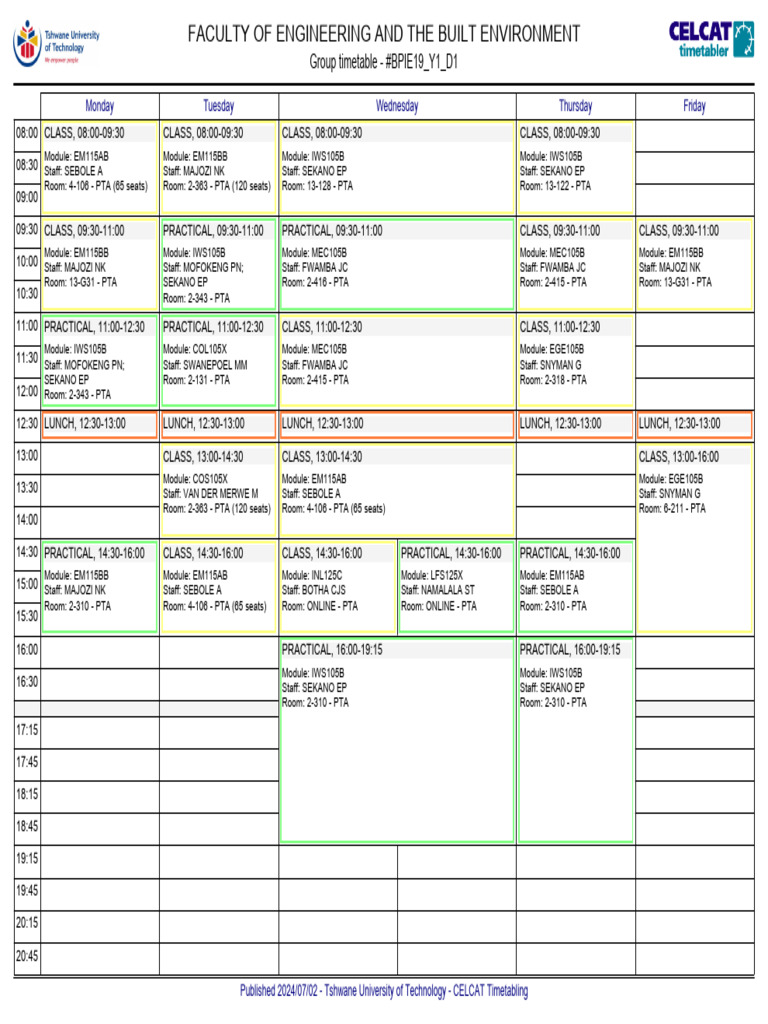 Celcat Timetable for Engineering Faculty | PDF