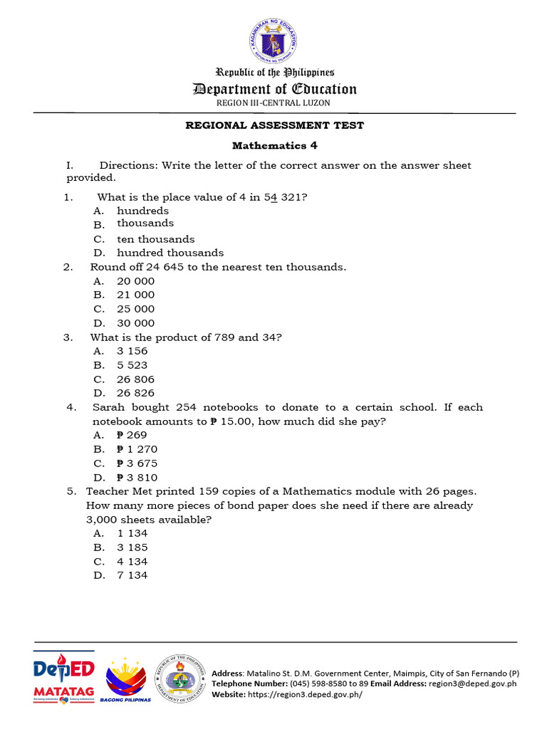 RAT - Mathematics - Grade 4 FINAL Edited | PDF | Geometry | Euclidean ...