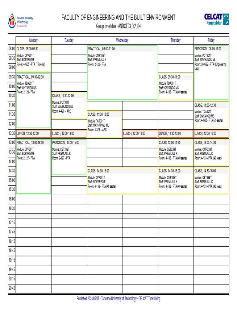 CELCAT Timetable NDCE03 Semester 2 2024 | PDF