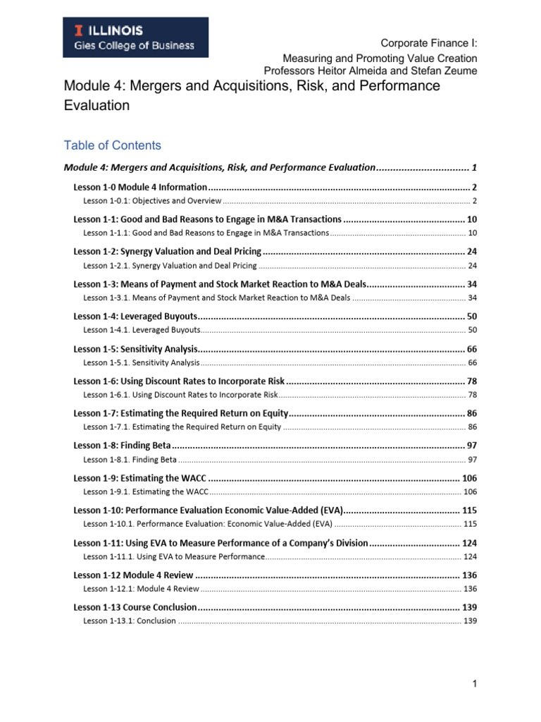 1-Module-4-Word-Transcript | PDF | Mergers And Acquisitions | Discounted Cash Flow