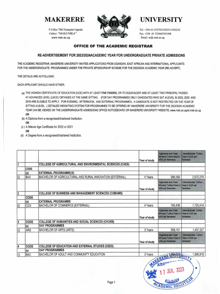 Re Advert Mak Undegraduate Programmes 2023 2024 | PDF | Service ...