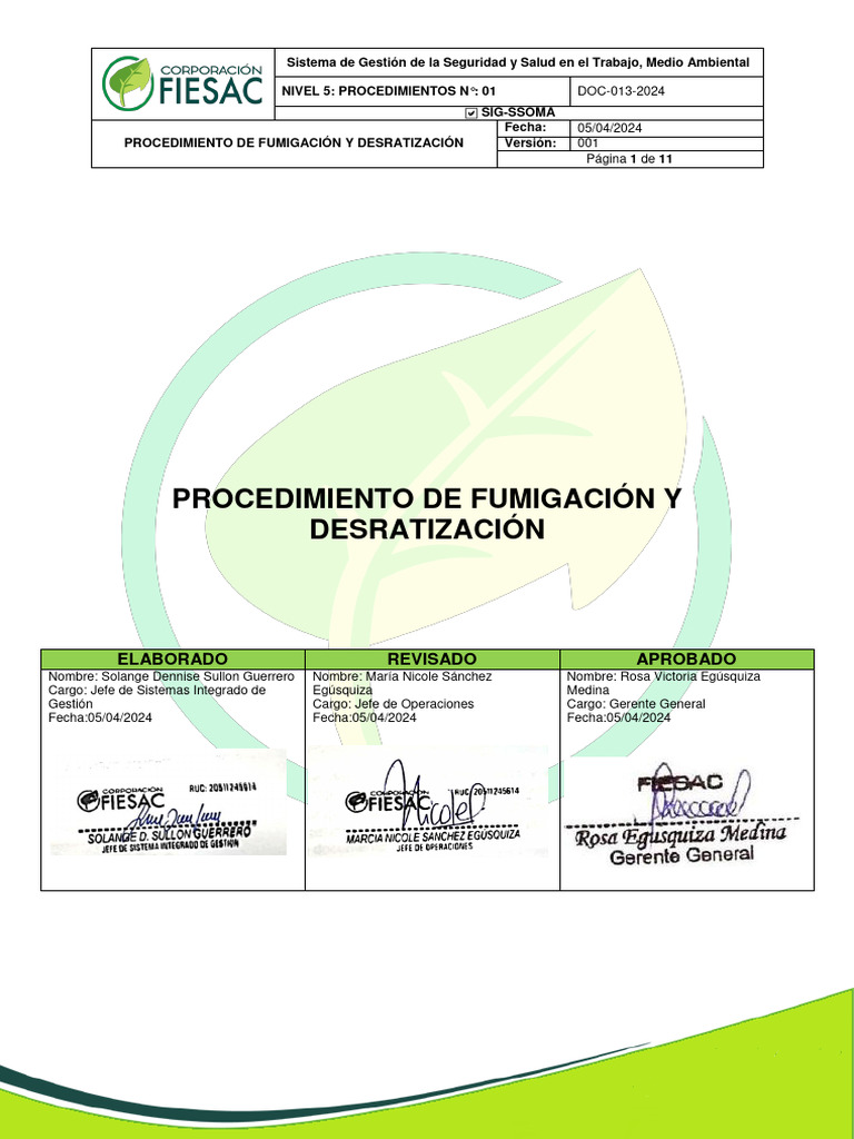 Procedimiento de Fumigación y Desratización | PDF