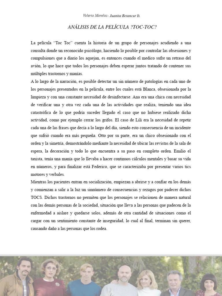Trastornos TOC en "Toc Toc" Análisis | PDF | Salud mental | Trastorno mental