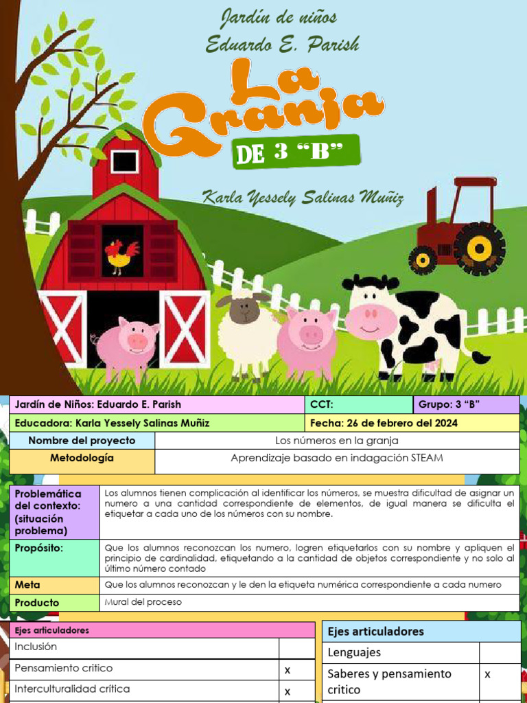 Proyecto "Números en la Granja" 3B | PDF | Educación de la primera ...