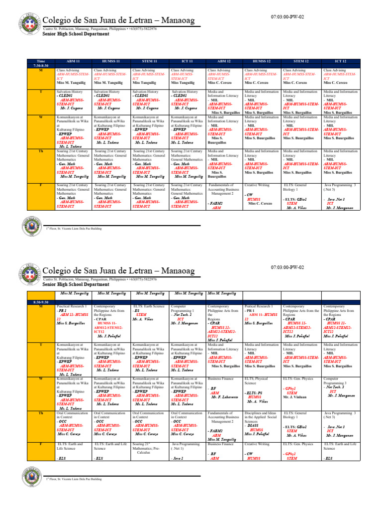 Senior High School Class Schedule | PDF | Science | Inquiry