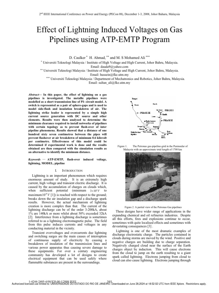 Effect of Lightning Induced Voltages On Gas Pipelines Using ATP-EMTP ...