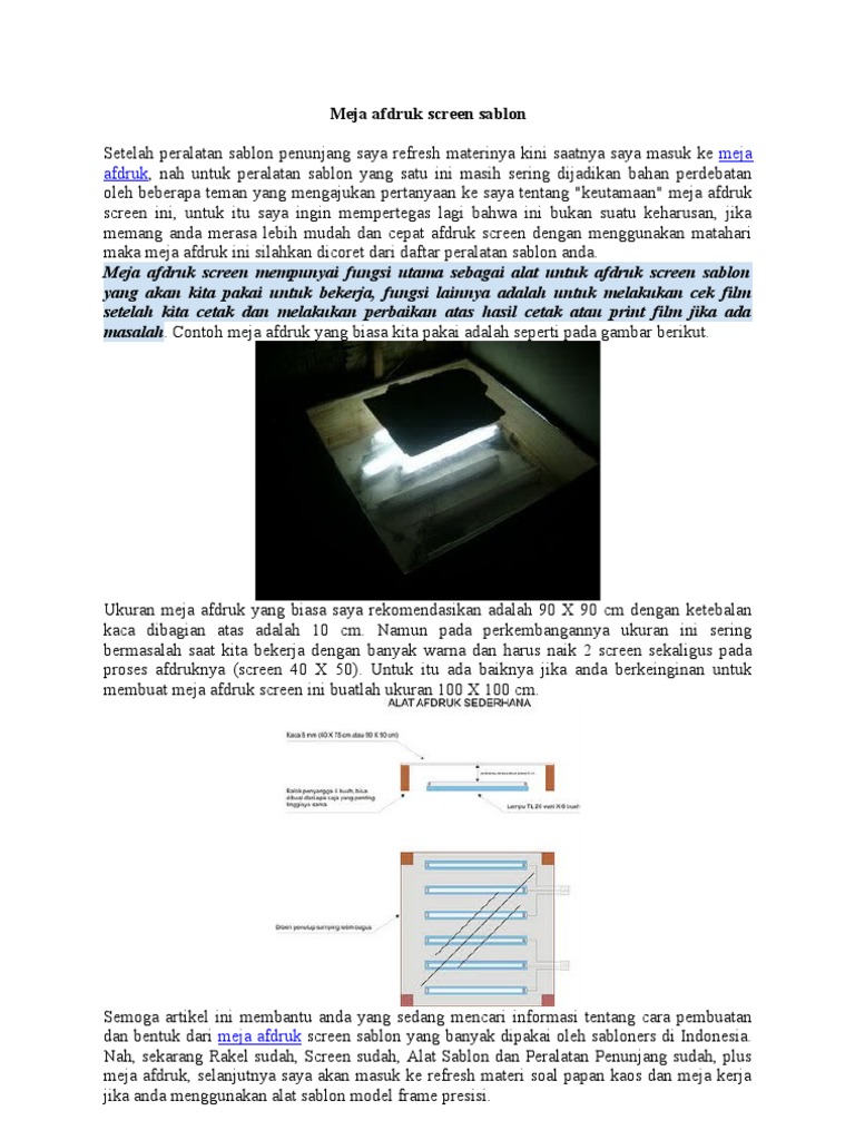 Meja Afdruk Screen Sablon | PDF