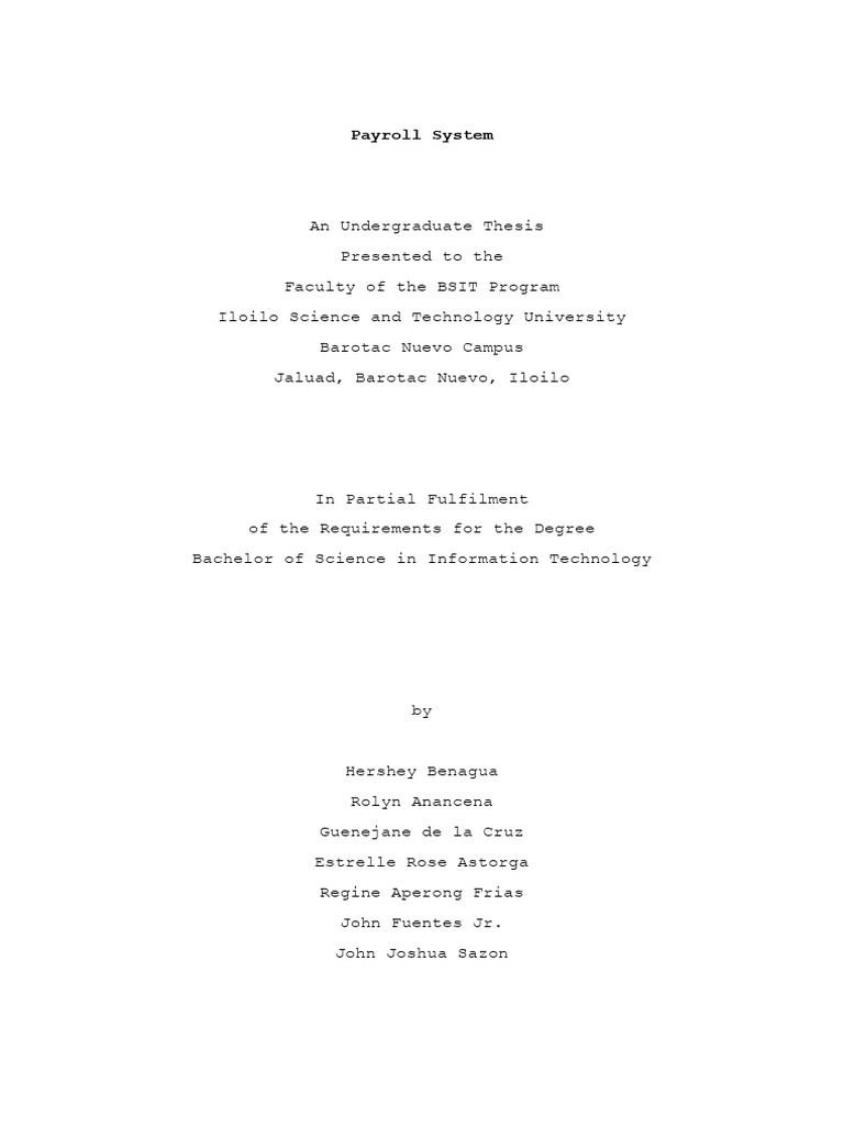 Payroll System Thesis Title | PDF | Payroll | Employment