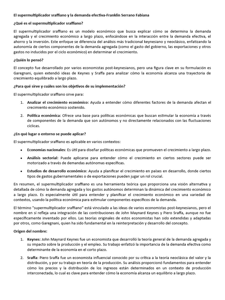 El Supermultiplicador Sraffiano y La Demanda Efectiva-Fabiana | PDF ...