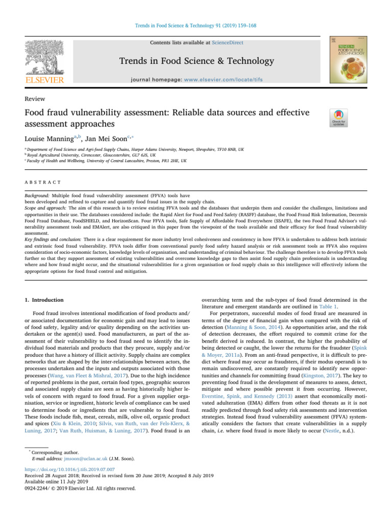 2019 Food Fraud Vulnerability Assessment - Reliable Data Sources and ...