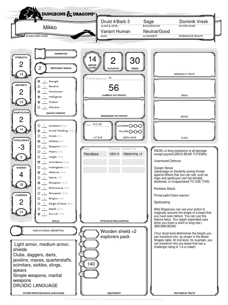 Bearbarian LVL 4 | PDF | Druid | Zoo