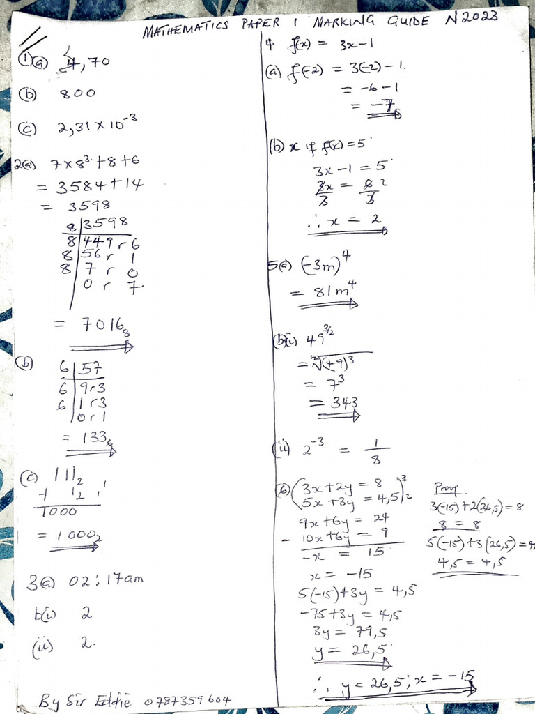 N2023mathsP1 Marking Guide | PDF