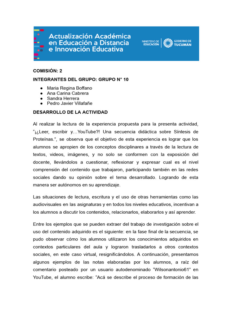 Actividad - Clase 2/Grupo N°10/Postítulo de Educación a Distancia | PDF | Salón de clases ...