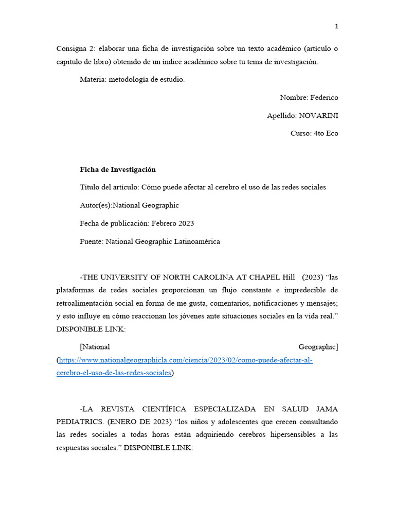 Consigna 2 (New) | Descargar gratis PDF | Adultos | Cognición