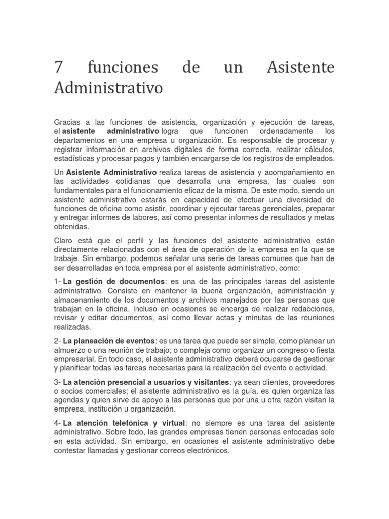 7 Funciones de Un Asistente Administrativo | PDF | Contabilidad | Business