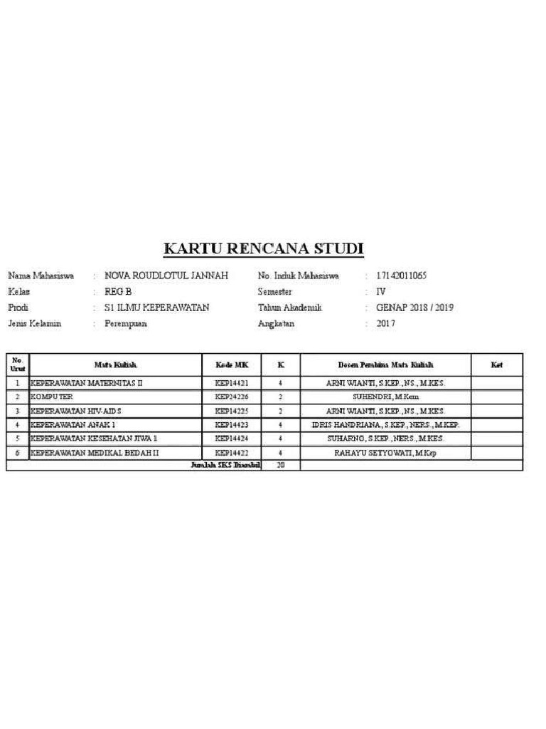 Contoh Kartu Rencana Studi | PDF