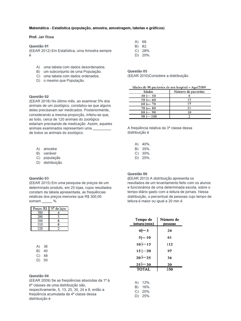 Estatística (População, Amostra, Amostragem, Tabela e Gráficos) (3 ...