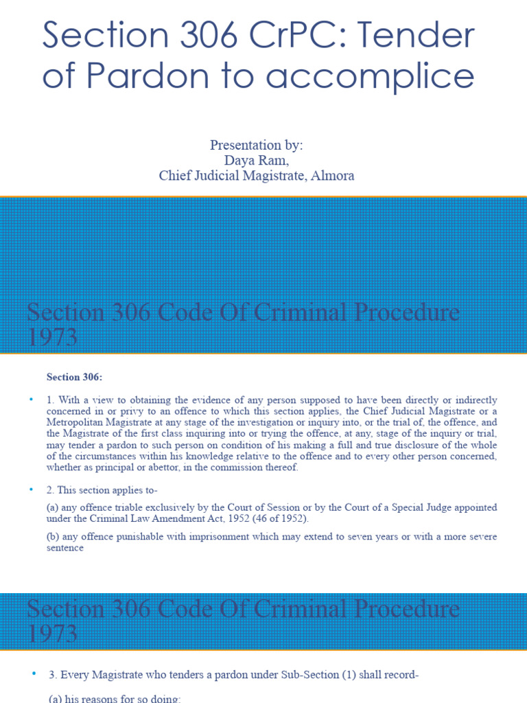 Section 306 CRPC Tender of Pardon To Accomplice by Daya Ram | PDF ...