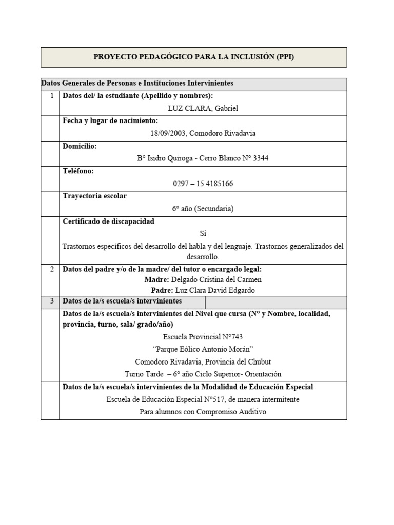Proyecto Pedagógico para La Inclusión. Gaby 2022 | PDF | Evaluación | Maestros