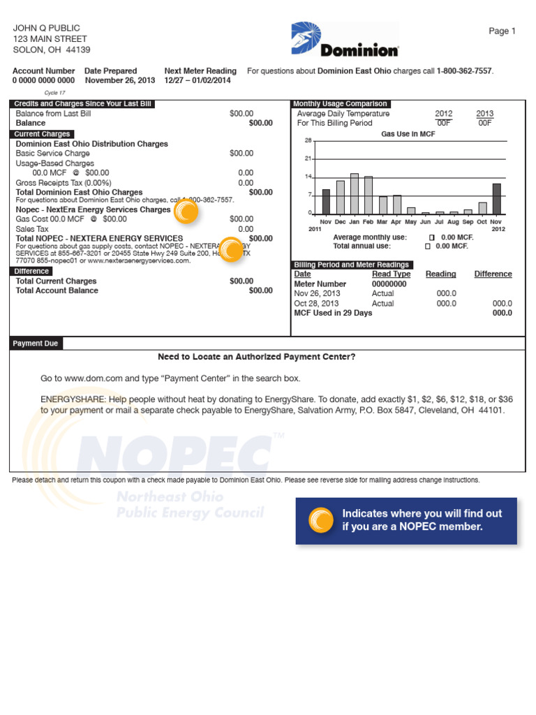 14NOP0016 Dominion Sample Bill | PDF | Payments