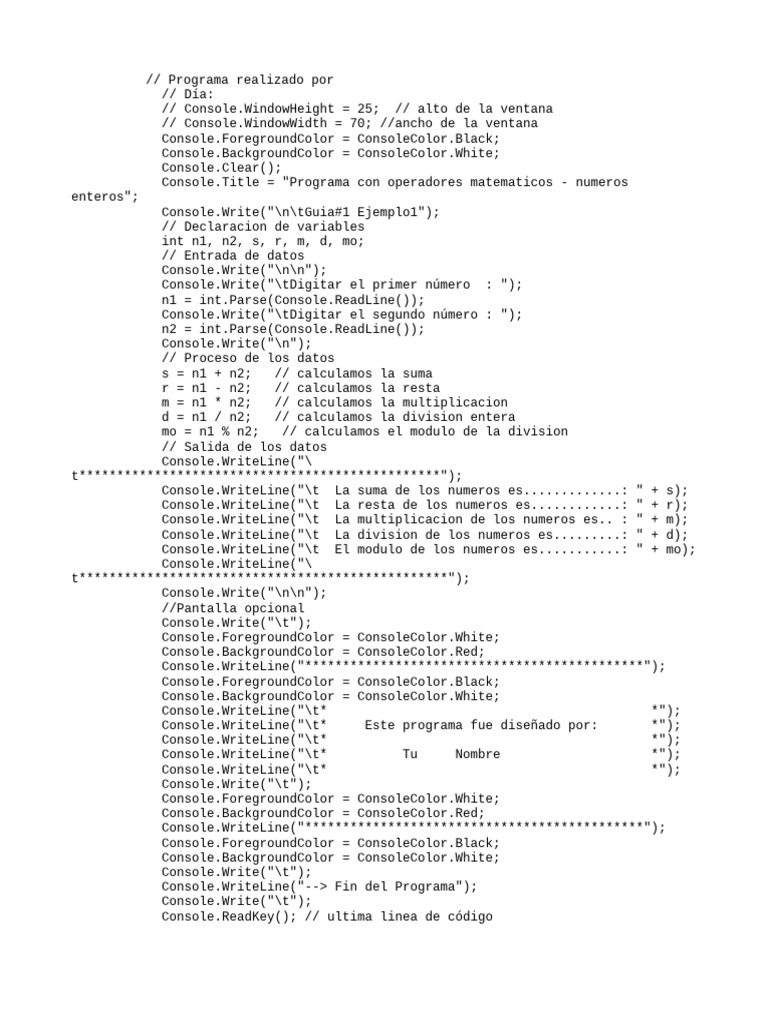 Guia1 Ejemplo1 New | PDF | Informática | Programación de computadoras