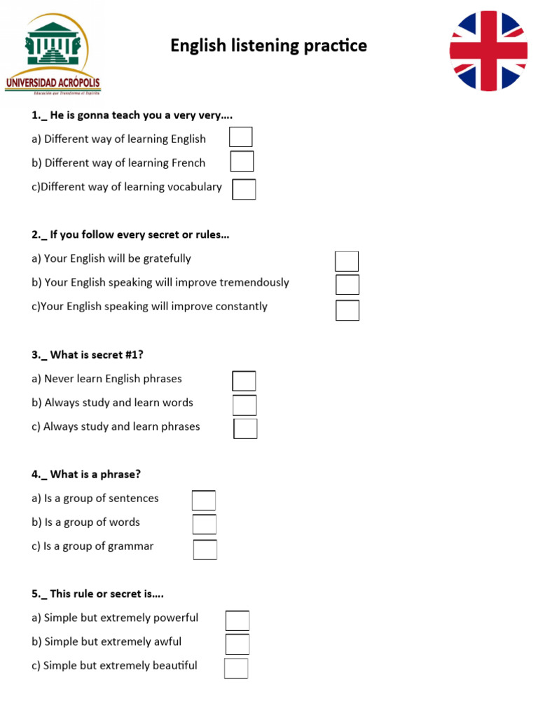 English Listening Template | PDF