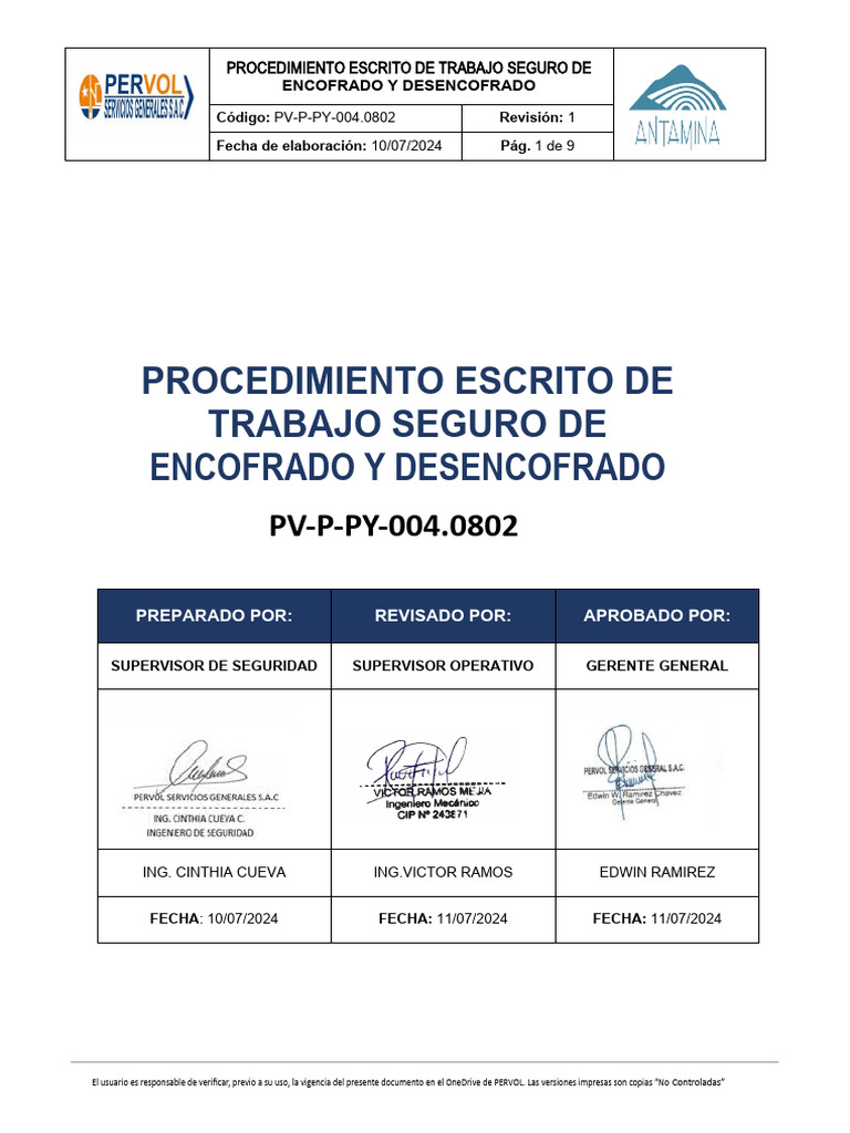 4.PV-P-PY-004-802. Encofrado y Desencofrado | PDF | Tecnología e ingeniería