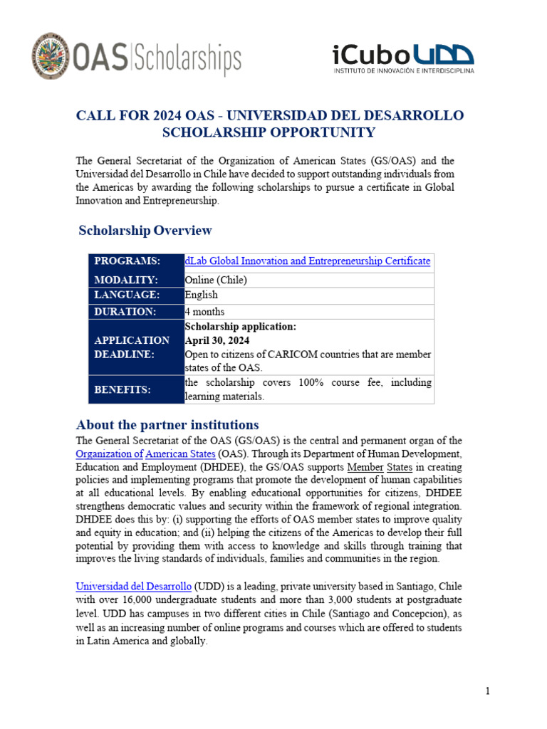 2024 OAS - The UDD Scholarship Program Announcement | Download Free PDF | Entrepreneurship ...