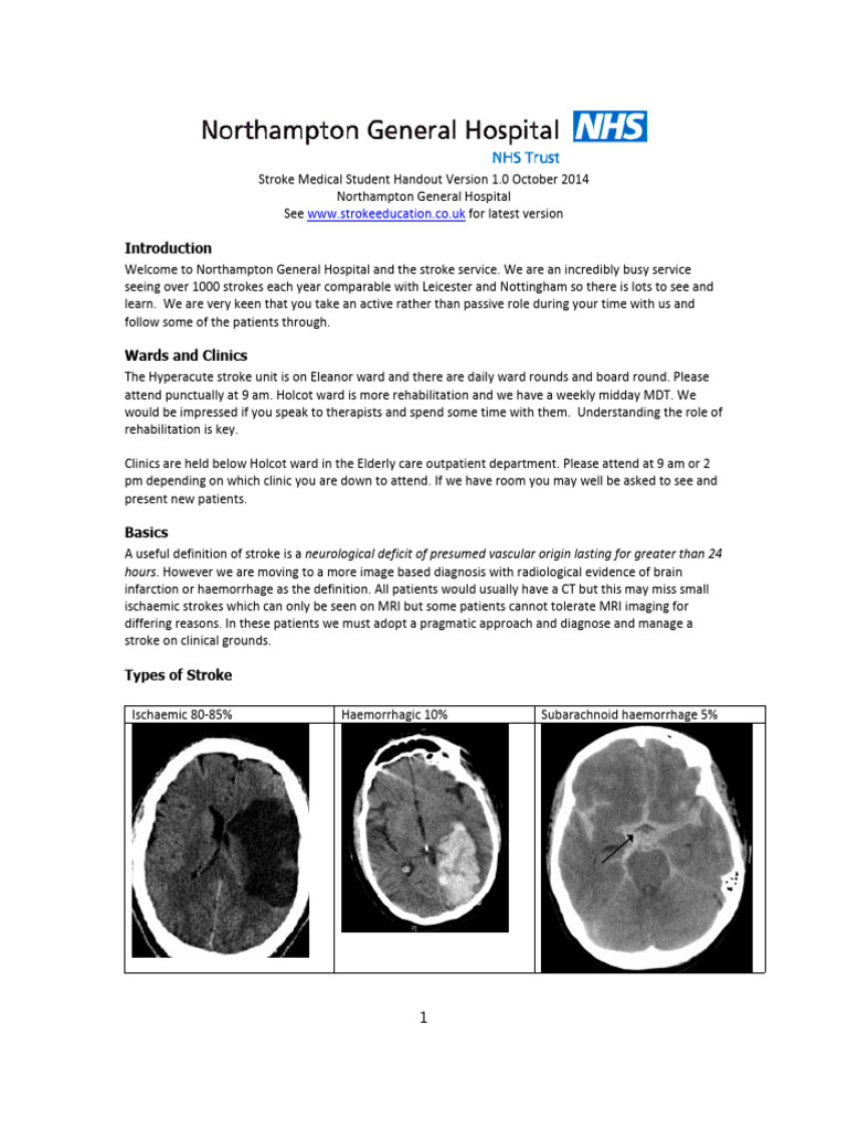 Stroke Medical Student Handout | PDF | Stroke | Parietal Lobe