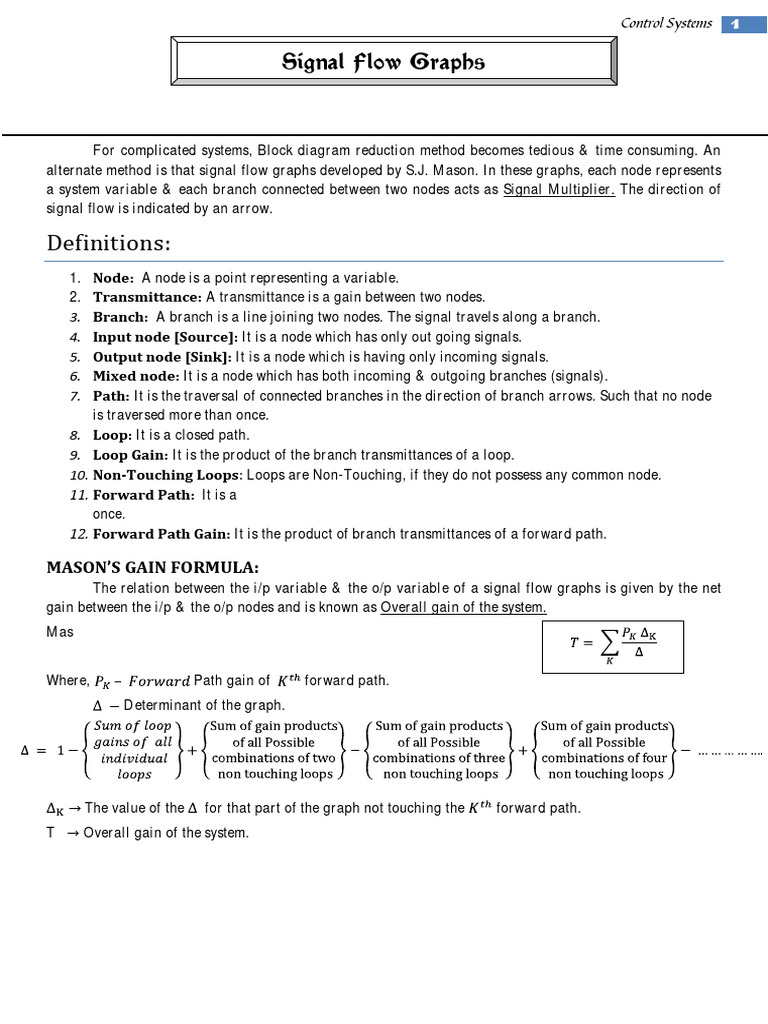 Definitions:: Signal Flow Graphs | PDF | Discrete Mathematics | Mathematics